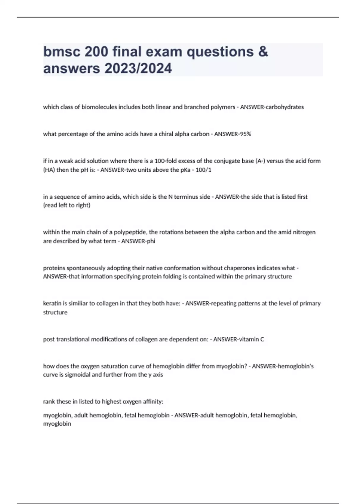 bmsc 200 final exam questions & answers 2023/2024 - Bmsc 200 - Stuvia US