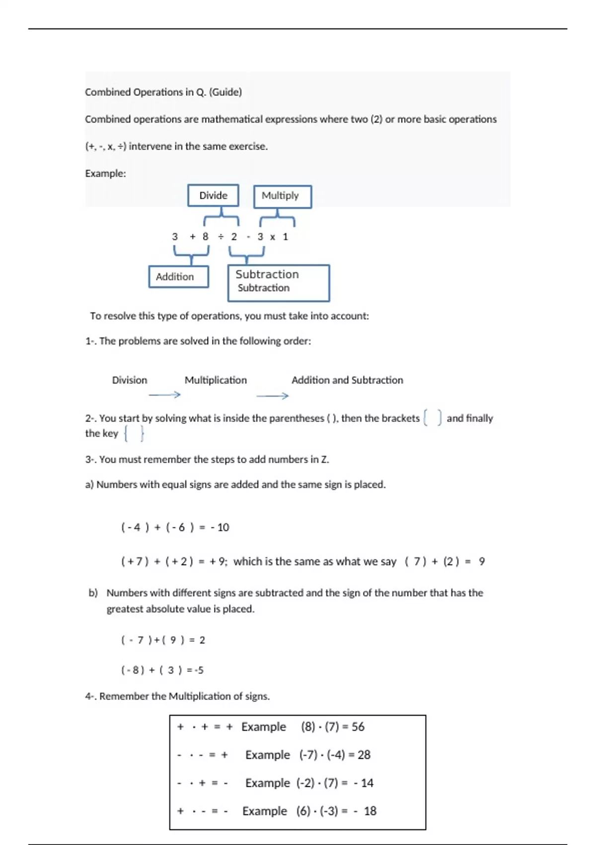 Operaciones Combinadas en Q. Matematica (Guia)1.docx - Matemática - Stuvia US