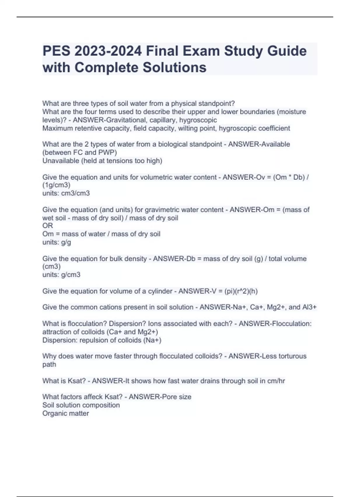 PES Final Exam Study Guide with Complete Solutions - Pes - Stuvia US