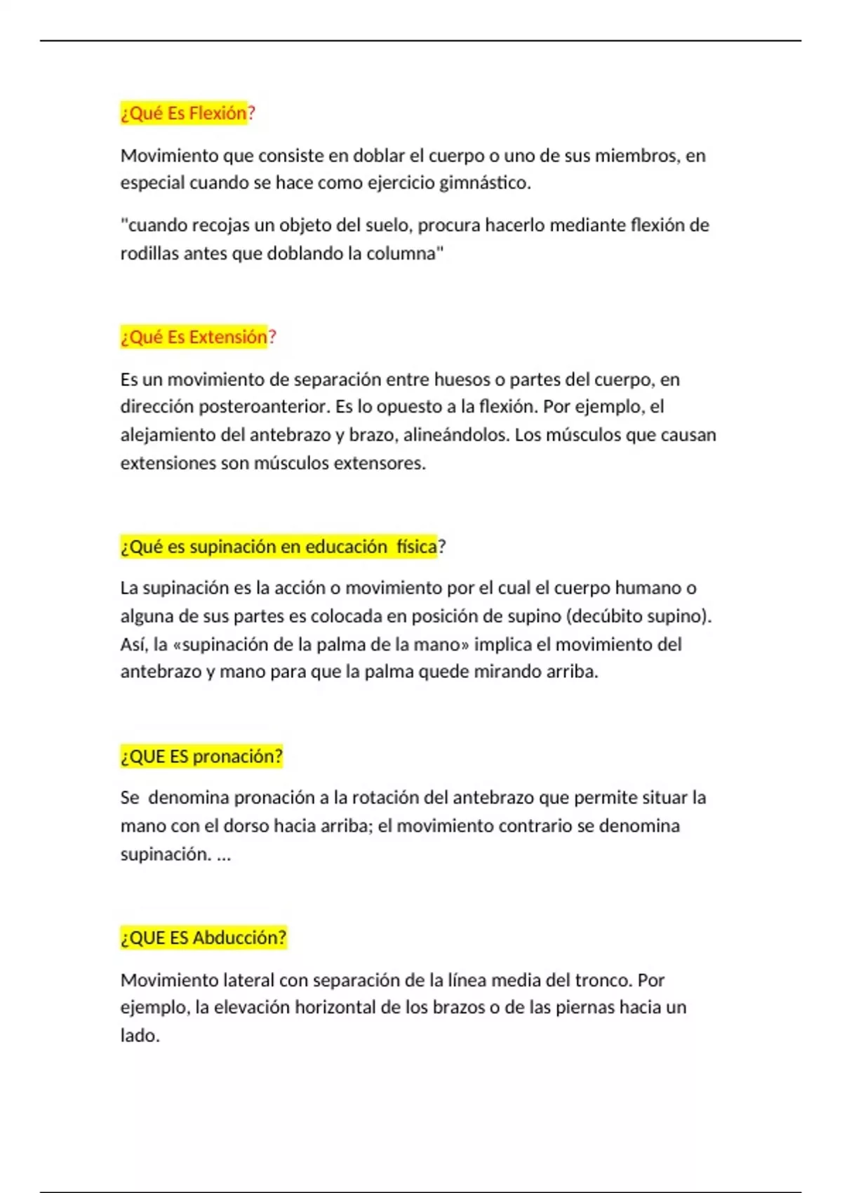 concepto de flexión y extensión de extremidades - DEPORTE. EDUCACIÓN ...