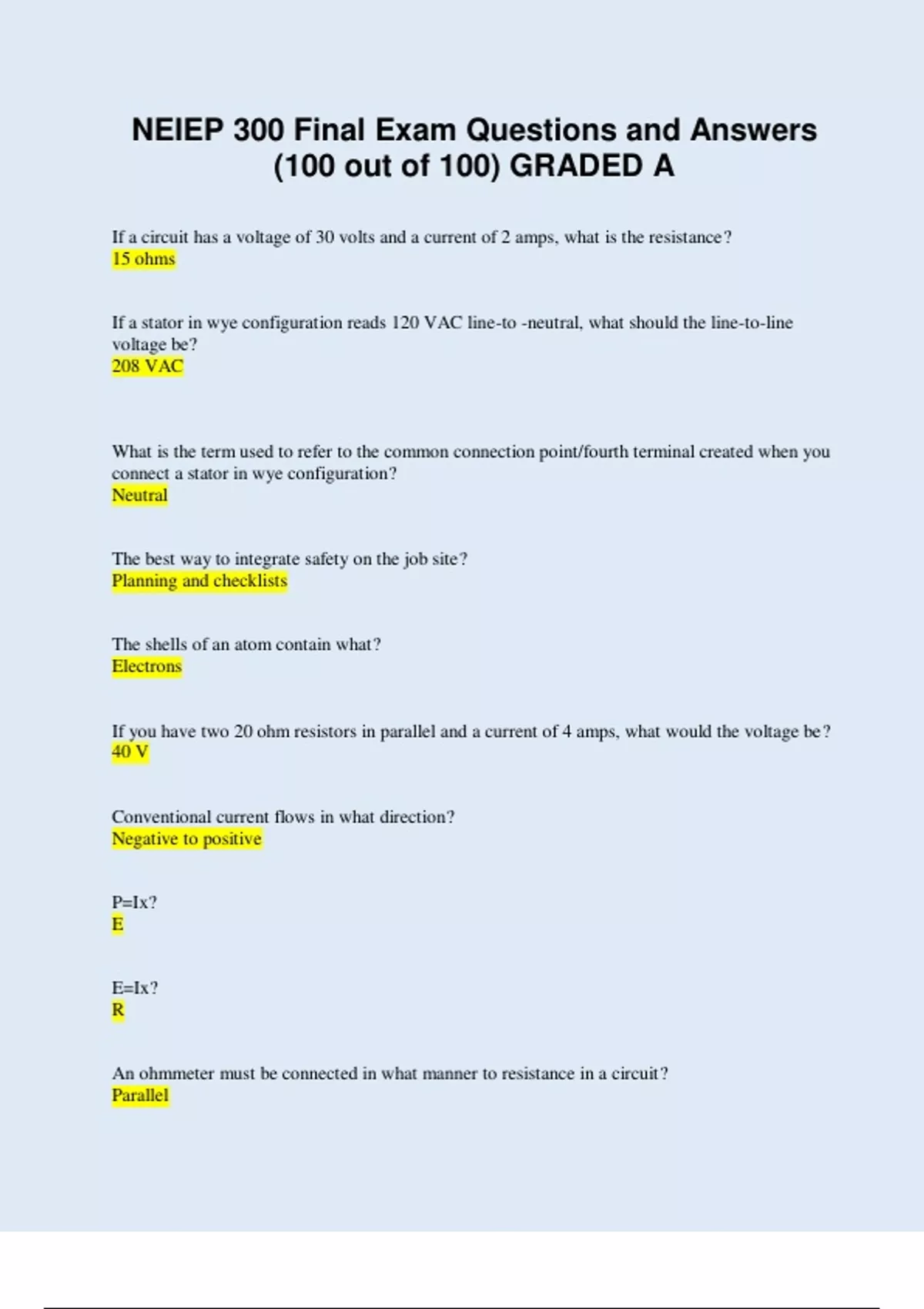 NEIEP 300 Final Exam Questions and Answers (100 out of 100) - Neiep ...