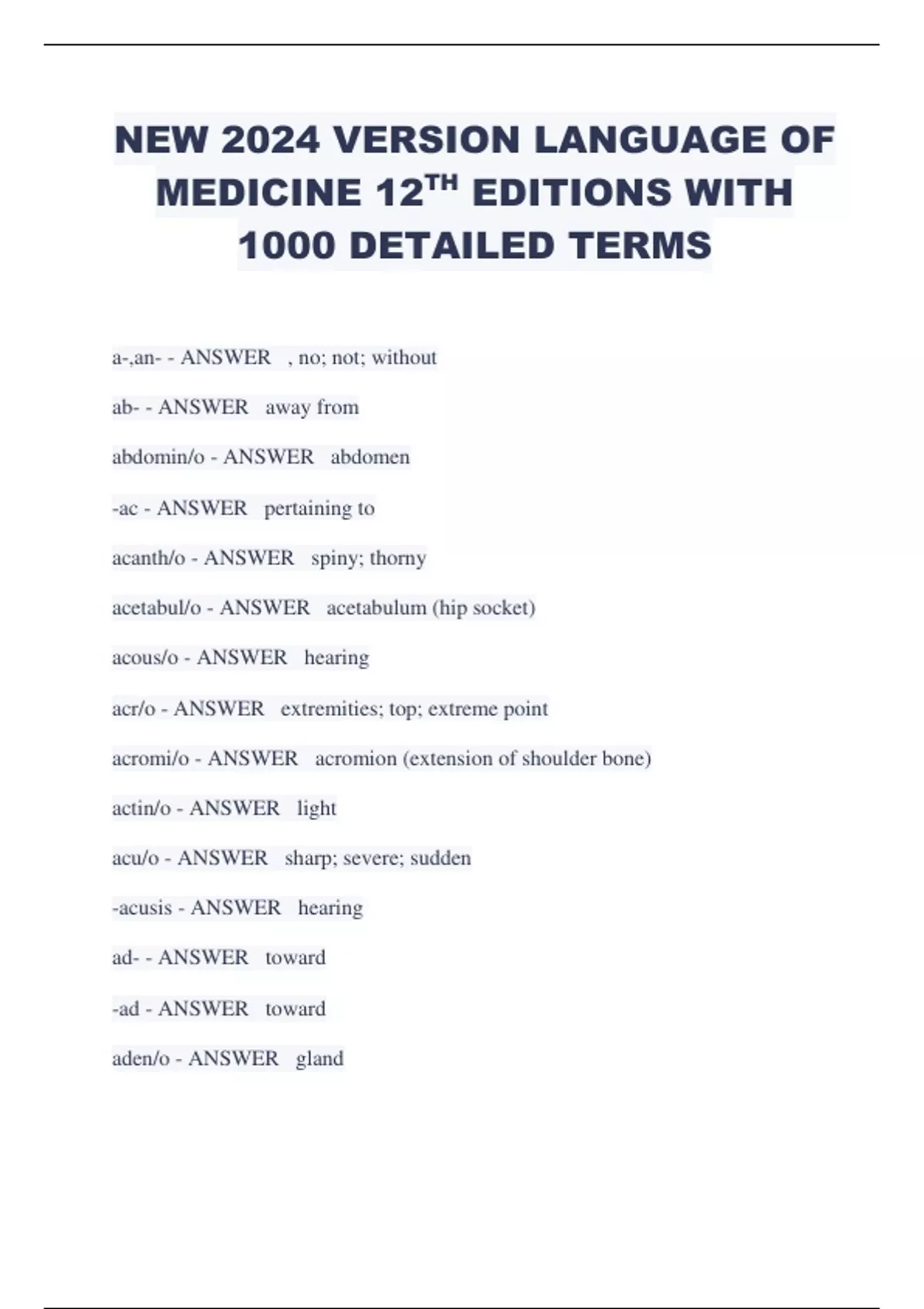 NEW 2024 VERSION LANGUAGE OF MEDICINE 12TH EDITIONS WITH 1000 DETAILED ...