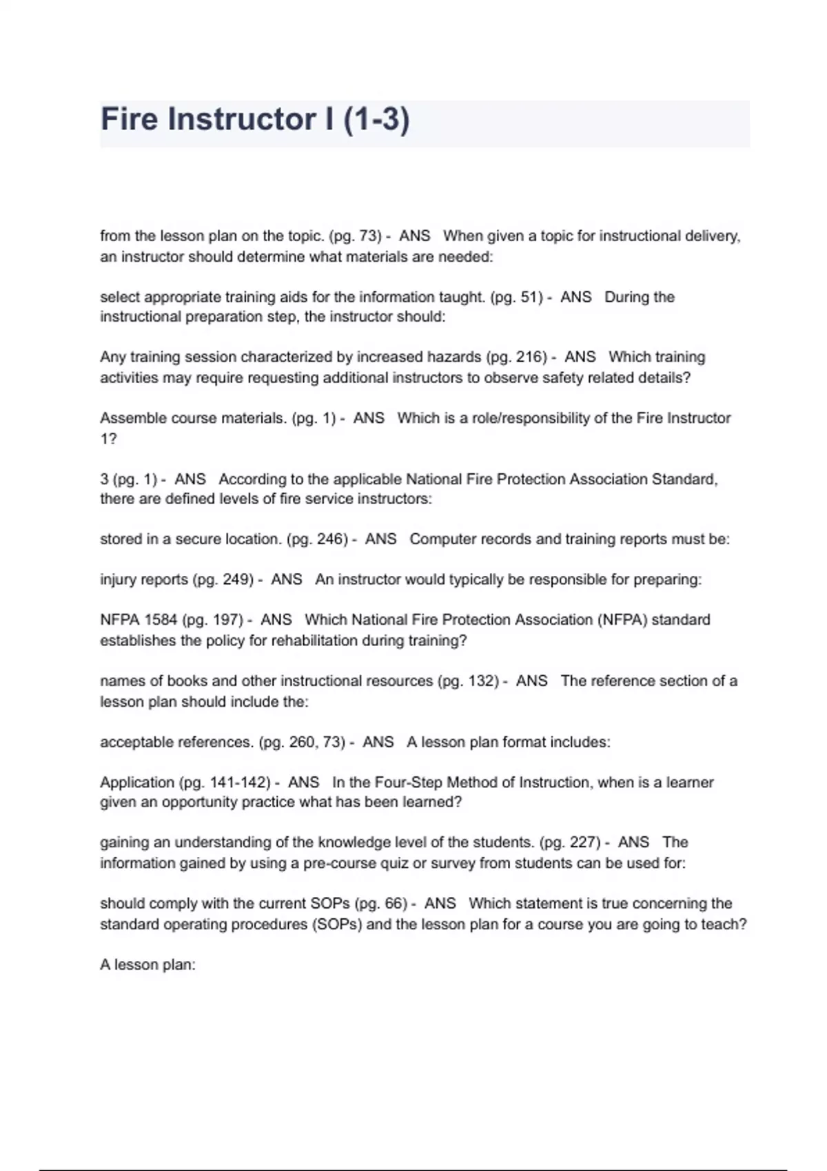 Fire Instructor I (1-3) Exam Questions And Answers - Fire instructor ...