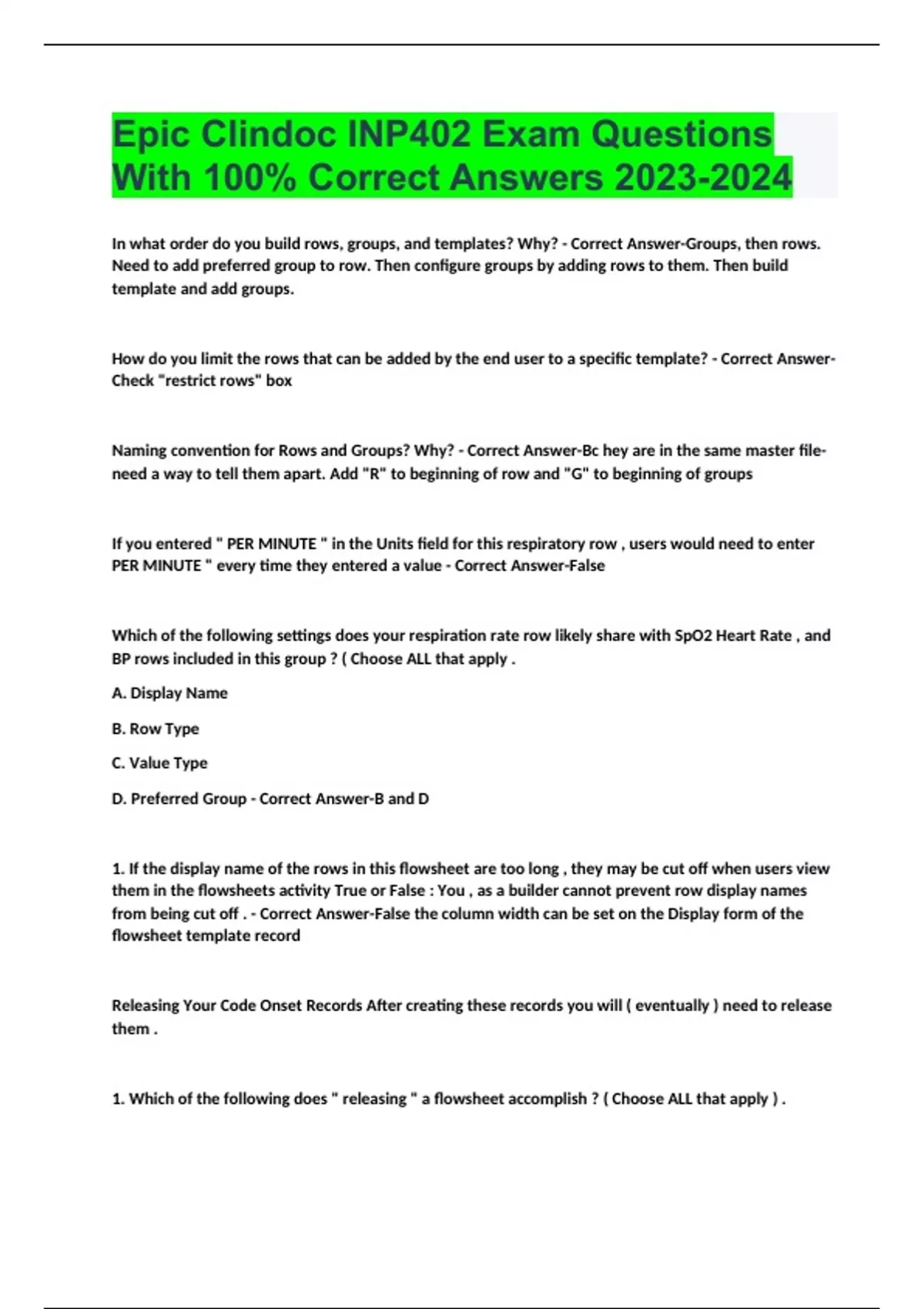 Epic Clindoc INP402 Exam Questions With 100% Correct Answers - INP402 ...