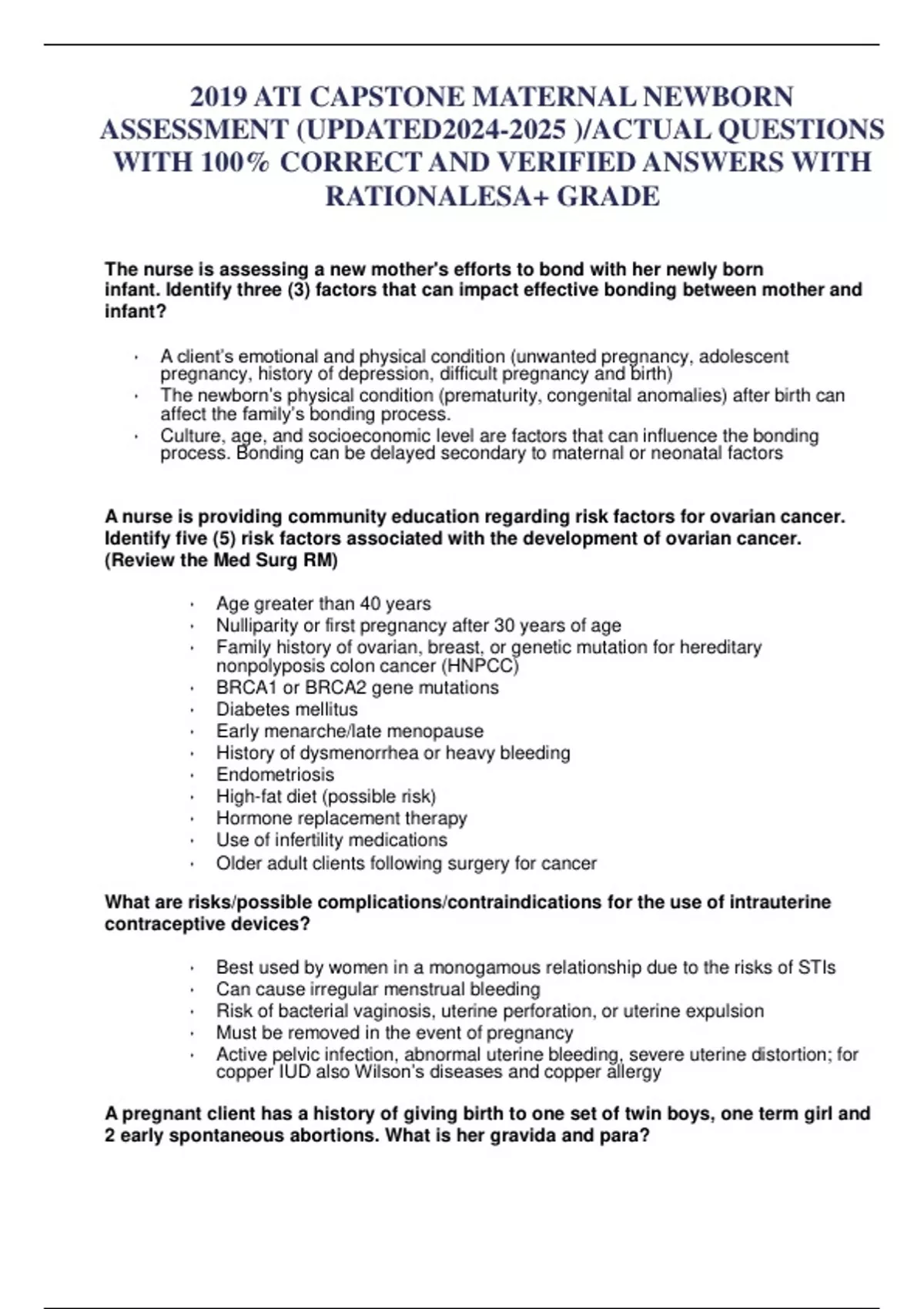 2019 ATI CAPSTONE MATERNAL NEWBORN ASSESSMENT (UPDATED )/ACTUAL ...