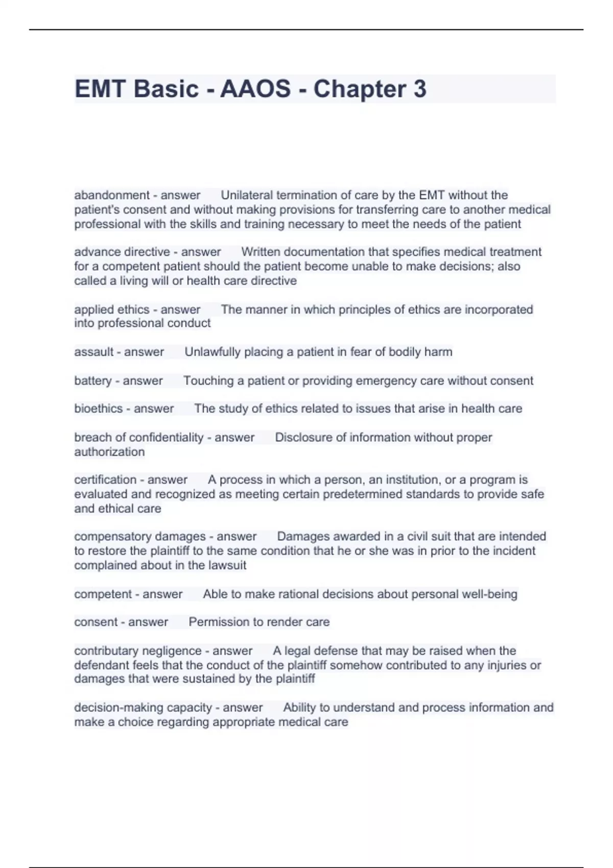 EMT Basic - AAOS - Chapter 3 Questions with solutions 2023 - AAOS EMT ...