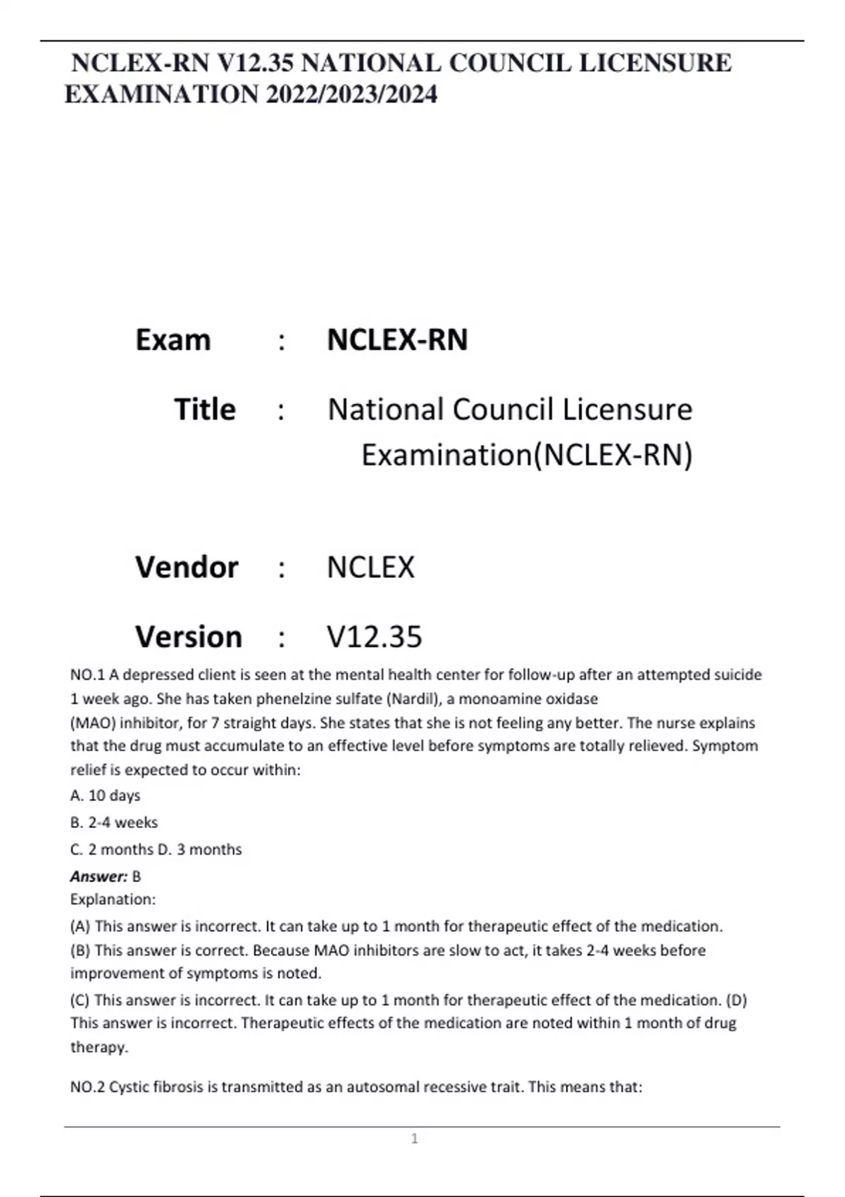NCLEX-RN V12.35 NATIONAL COUNCIL LICENSURE EXAMINATION - NCLEX RN ...