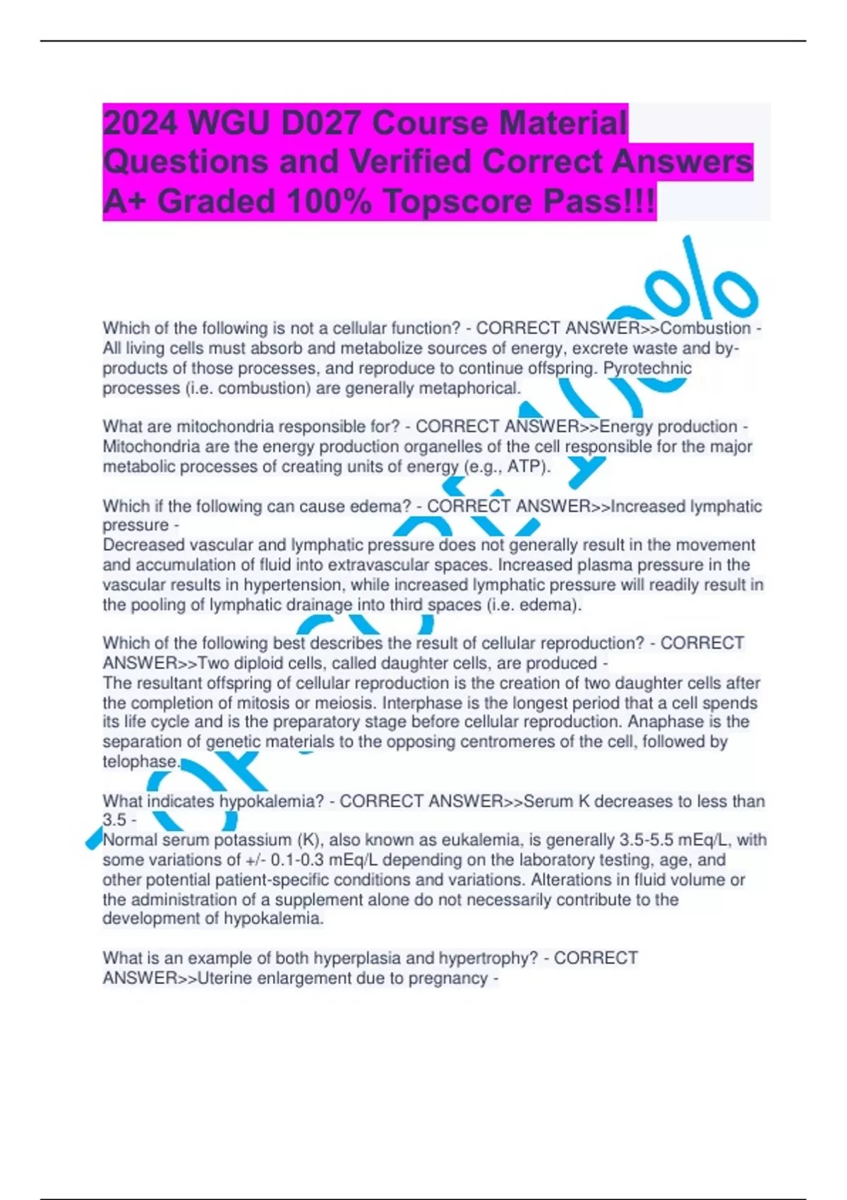 2024 WGU D027 Course Material Questions and Verified Correct Answers A+ ...