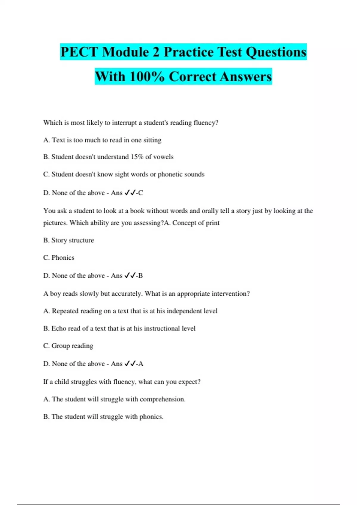 PECT Module 2 Exam Questions With 100% Correct Answers - PECT Module 2 ...