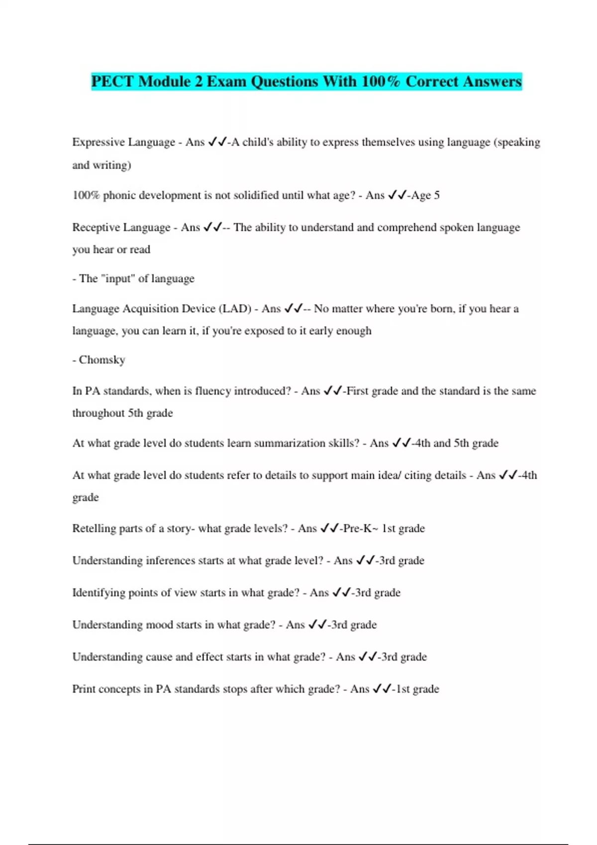 PECT Module 2 Practice Test Questions With 100% Correct Answers - PECT ...