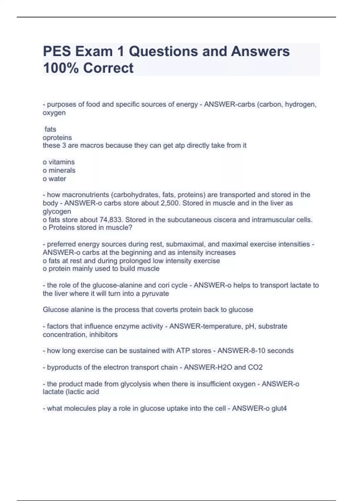 PES Exam 1 Questions and Answers 100% Correct - Pes - Stuvia US