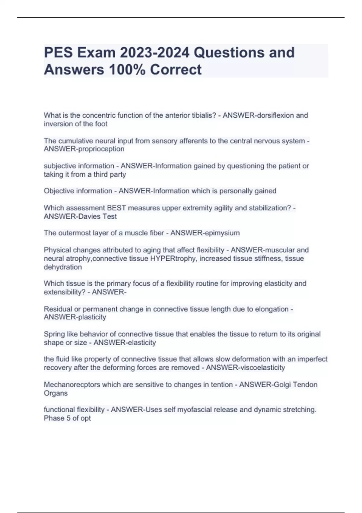 PES Exam Questions and Answers 100% Correct - Pes - Stuvia US