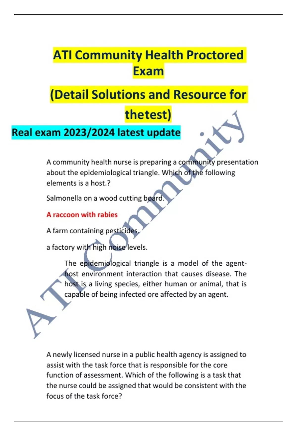 ATI Community Health Proctored Exam (Detail Solutions and Resource for ...