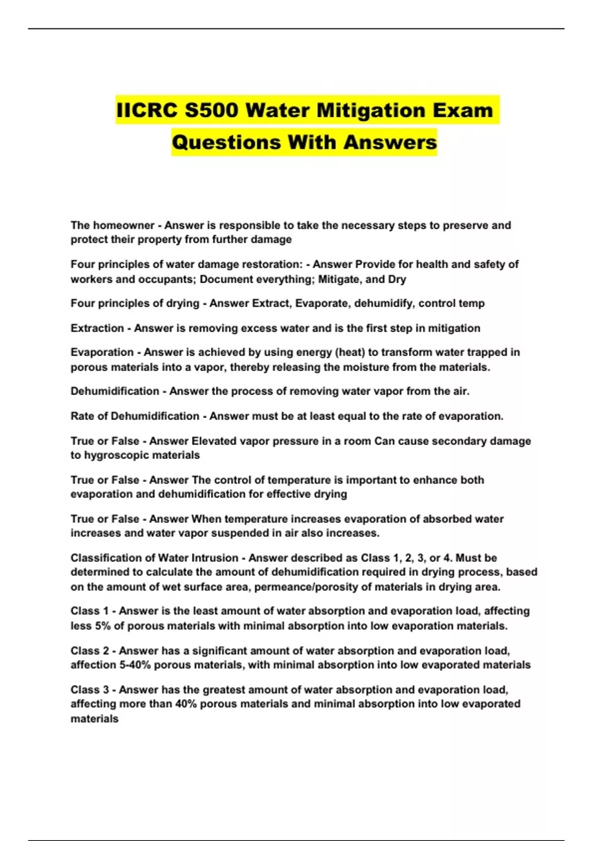 IICRC S500 Water Mitigation Exam Questions With Answers - IICRC S500 ...
