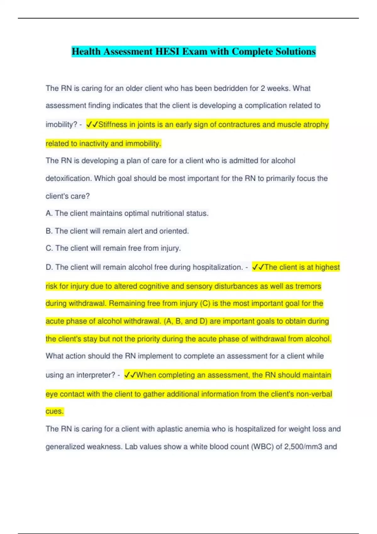 Health Assessment HESI Exam with Complete Solutions - Health Assessment ...