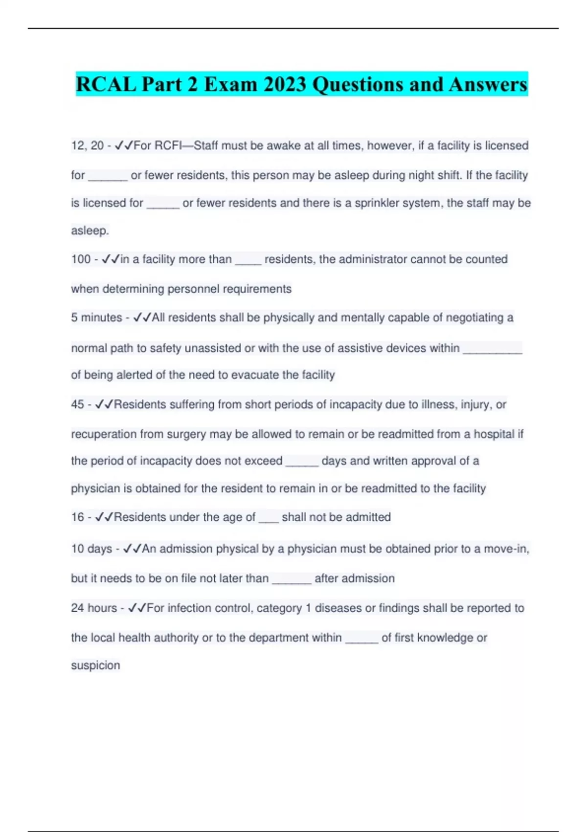 RCAL Part 2 Exam 2023 Questions and Answers - RCAL - Stuvia US