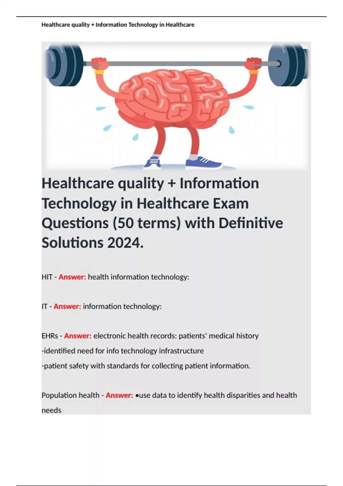 Healthcare quality + Information Technology in Healthcare Exam ...