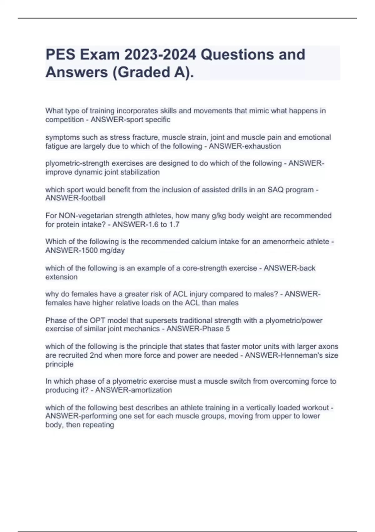 PES Final Exam Questions and Answers 100% Accurate. - PES - Stuvia US