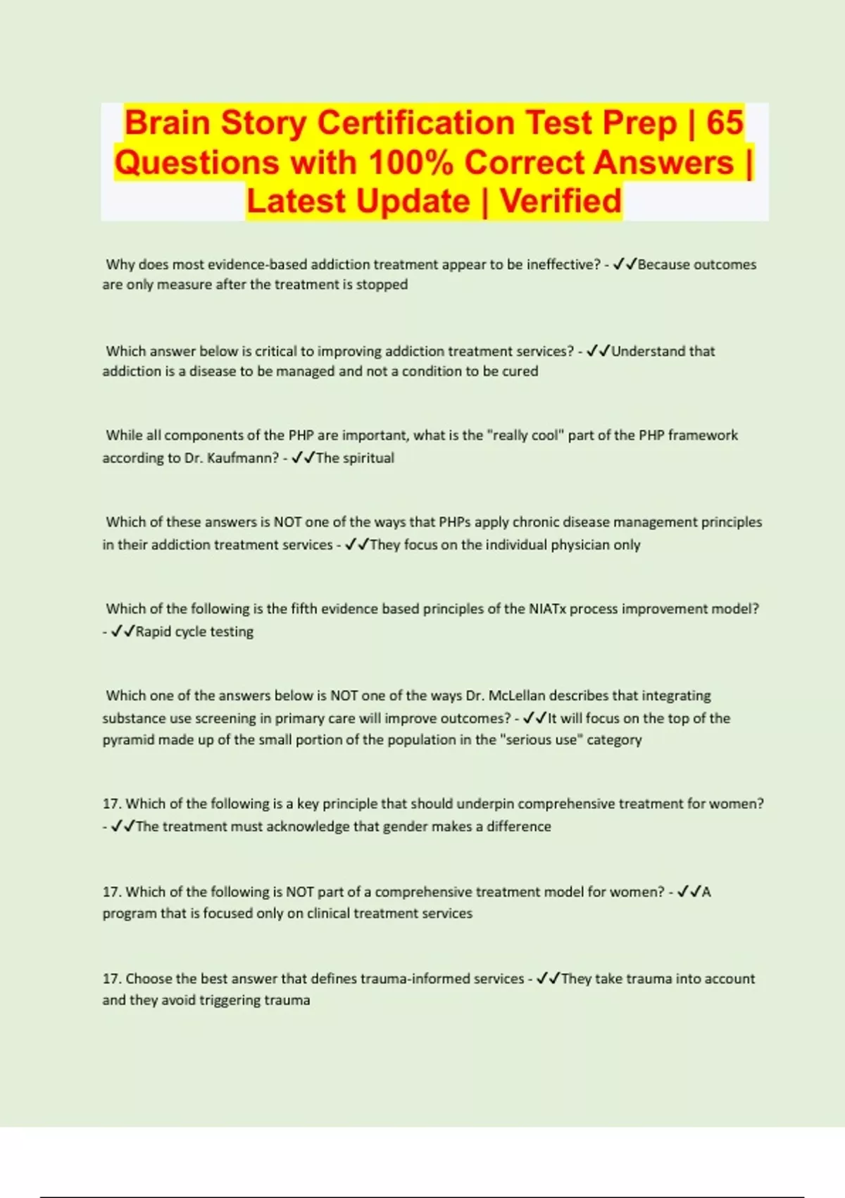 Brain Story Certification Test Prep | 65 Questions with 100% Correct ...