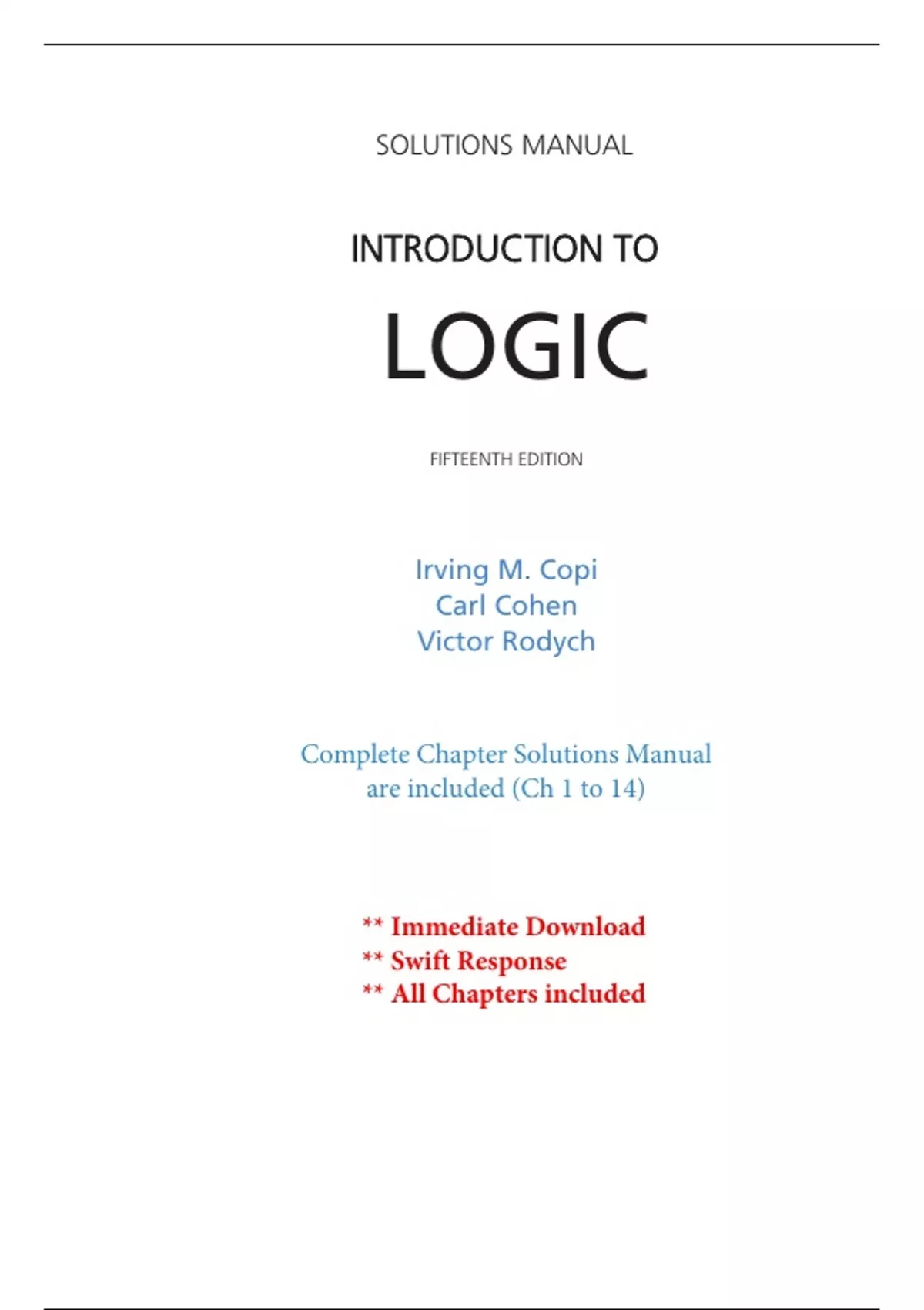 Solutions for Introduction to Logic, 15th Edition Copi (All Chapters ...