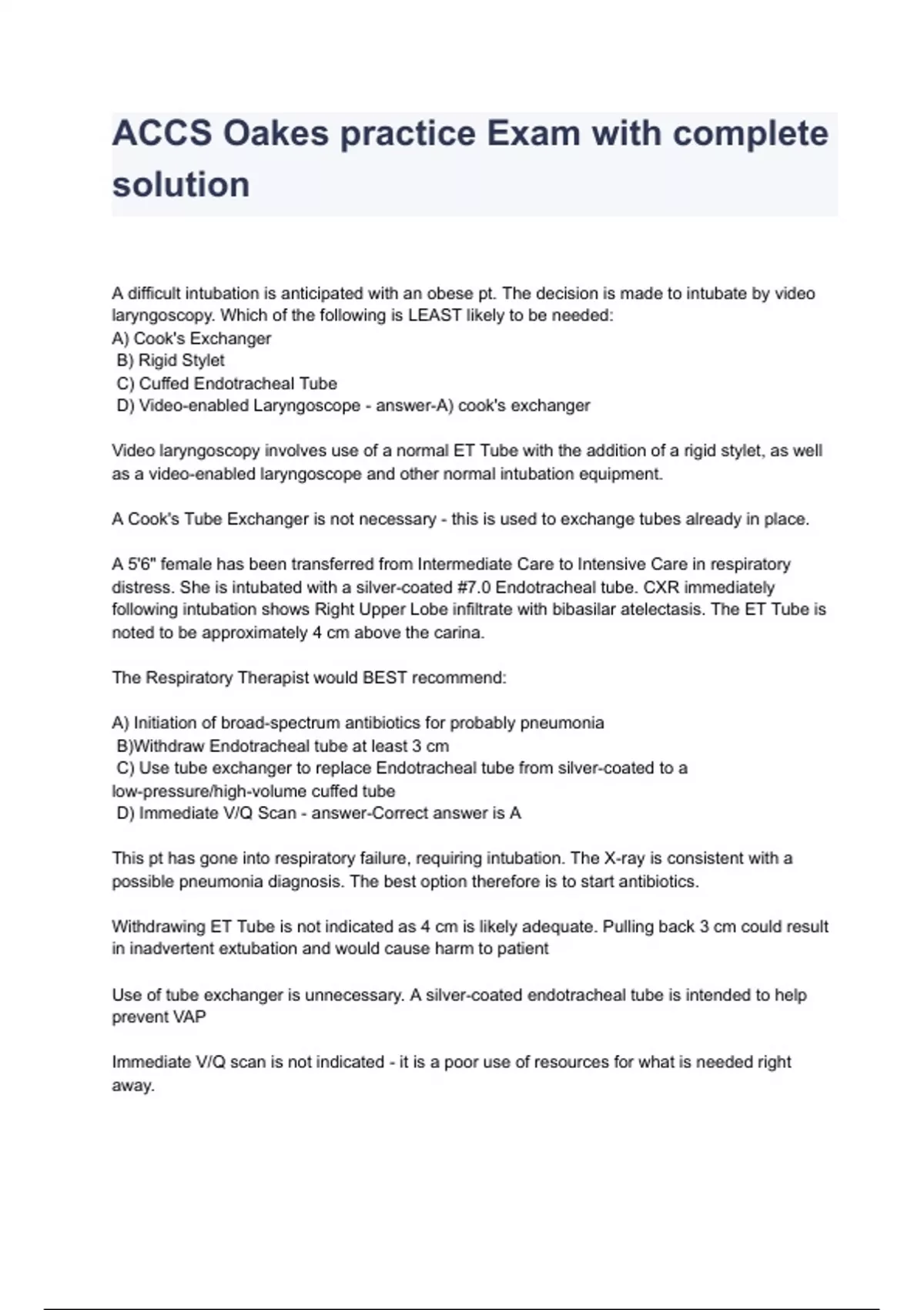 ACCS Oakes practice Exam with complete solution - ACCS Oakes practice ...