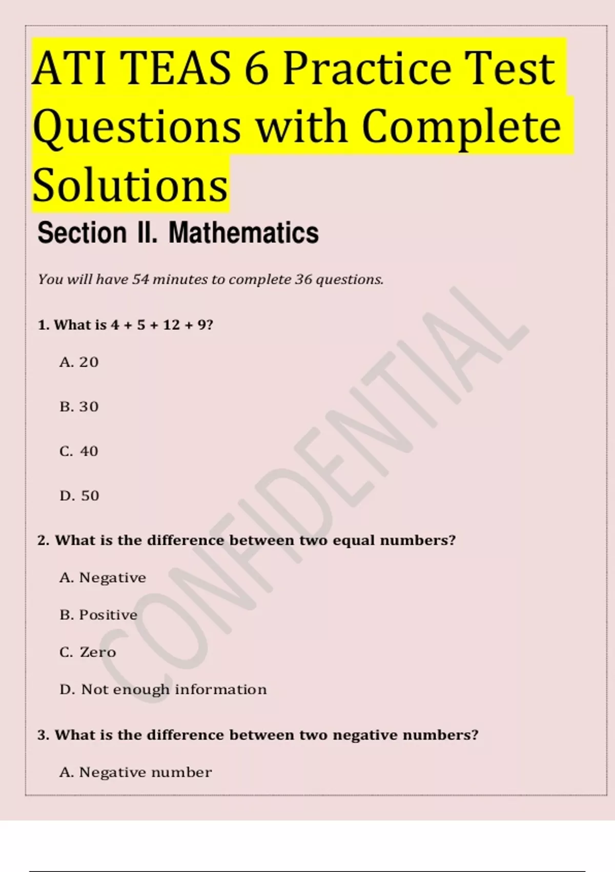 ATI TEAS 6 Practice Test Questions with Complete Solutions. - Ati teas ...