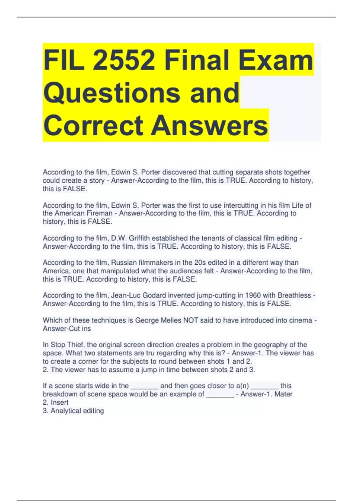 FIL 2552 Final Exam Questions and Correct Answers - FIL 2552 - Stuvia US