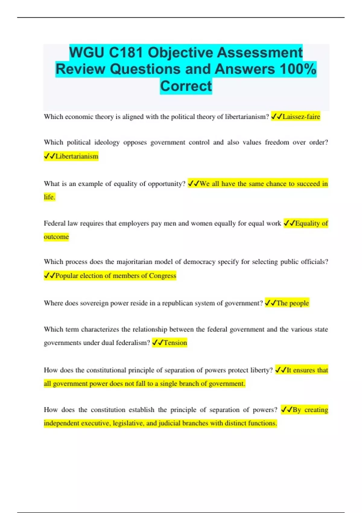 WGU C181 Objective Assessment Review Questions and Answers 100% Correct ...