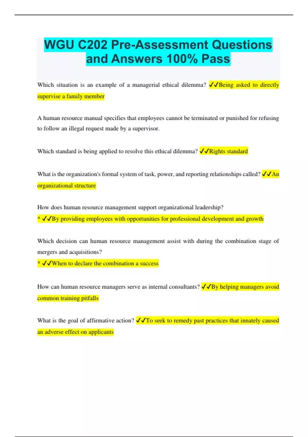 WGU C202 Pre-Assessment Questions and Answers 100% Pass - WGU C202 - Stuvia US