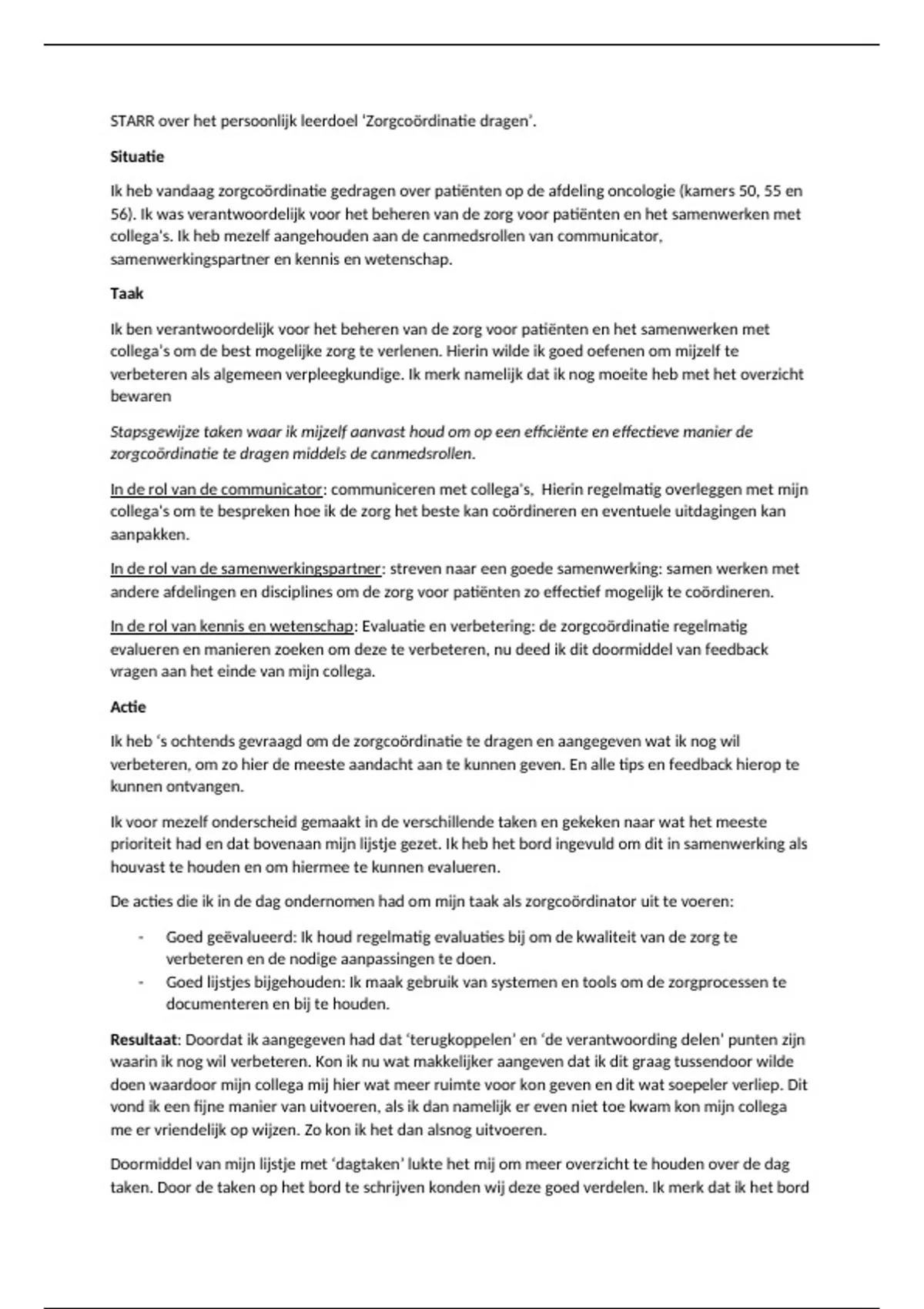 STARR verslag over persoonlijk leerdoel - Anatomie en Verpleegkunde ...