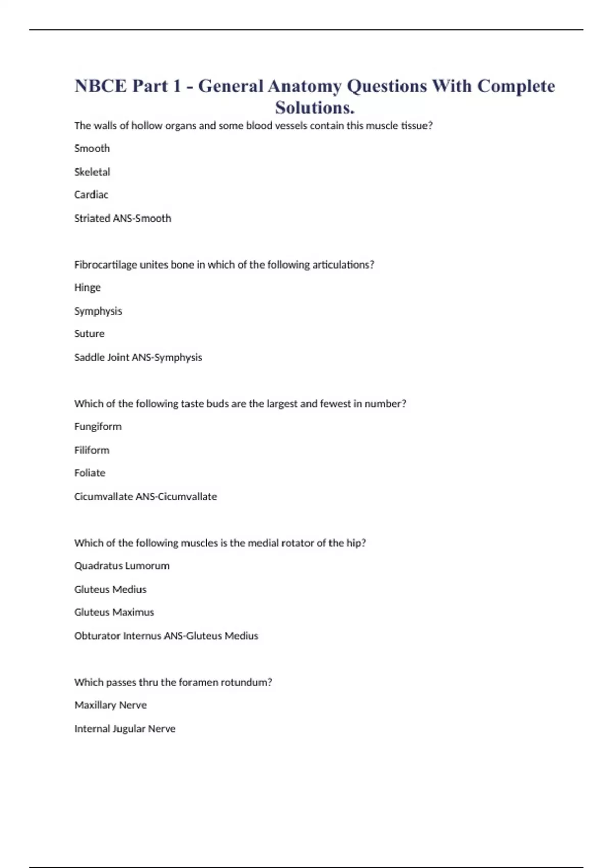 NBCE Part 1 - General Anatomy Questions With Complete Solutions. - NBCE - Stuvia US