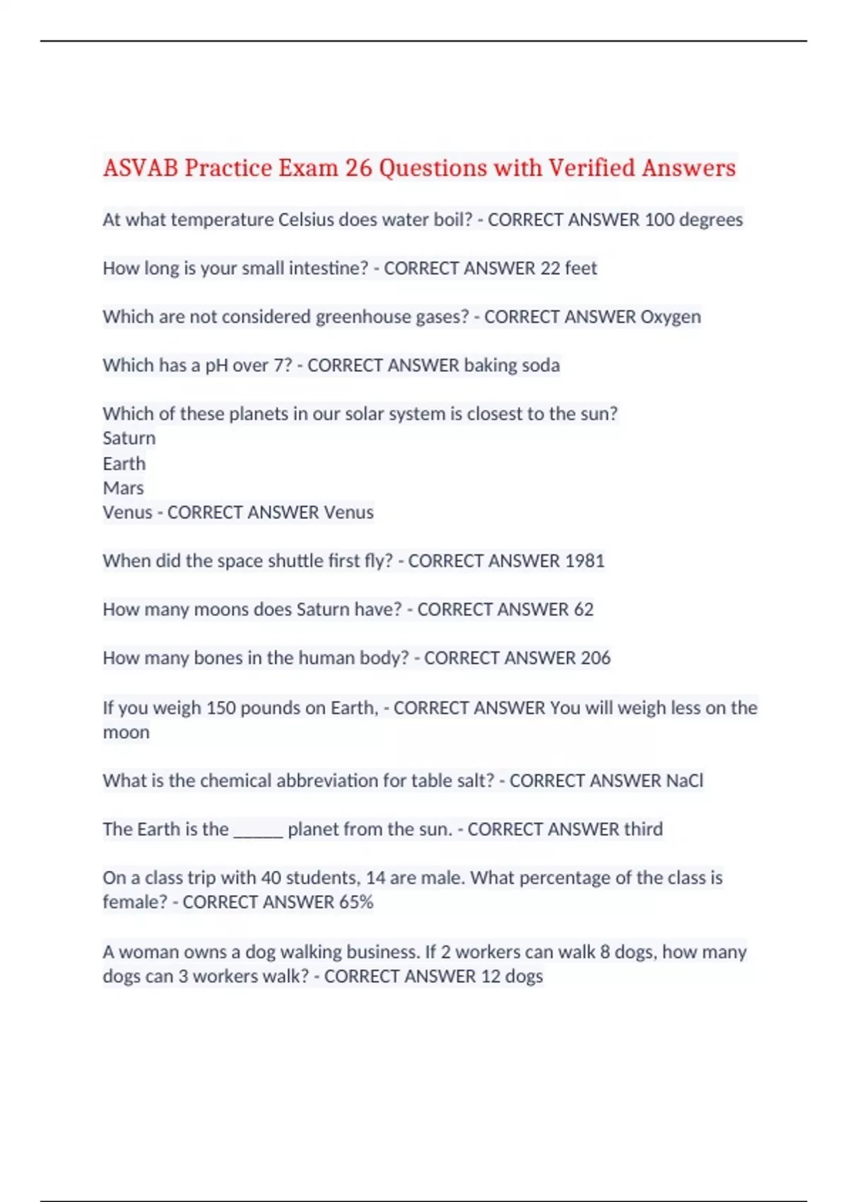 Asvab Practice Exam 26 Questions With Verified Answers 100 Correct Asvab Practice Stuvia Us