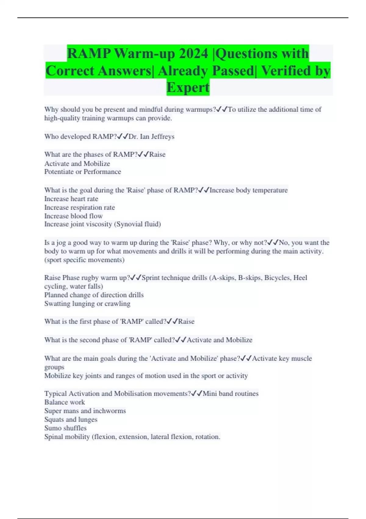RAMP Warm-up 2024 |Questions with Correct Answers| Already Passed ...
