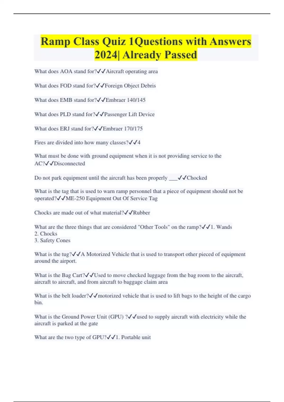 Ramp Class Quiz 1Questions with Answers 2024| Already Passed - RAmp ...