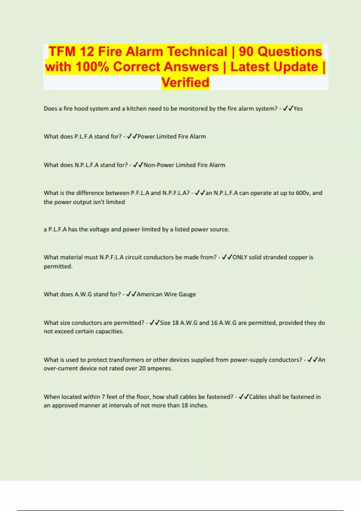 TFM 12 Fire Alarm Technical | 90 Questions with 100% Correct Answers ...