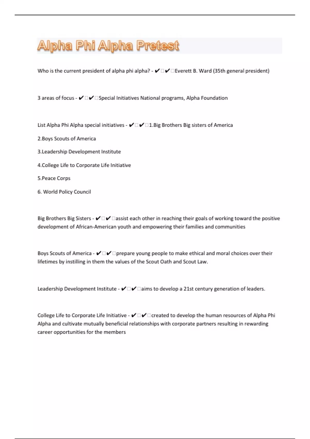 Alpha Phi Alpha 34 Pretest Questions and Answers with complete solution ...