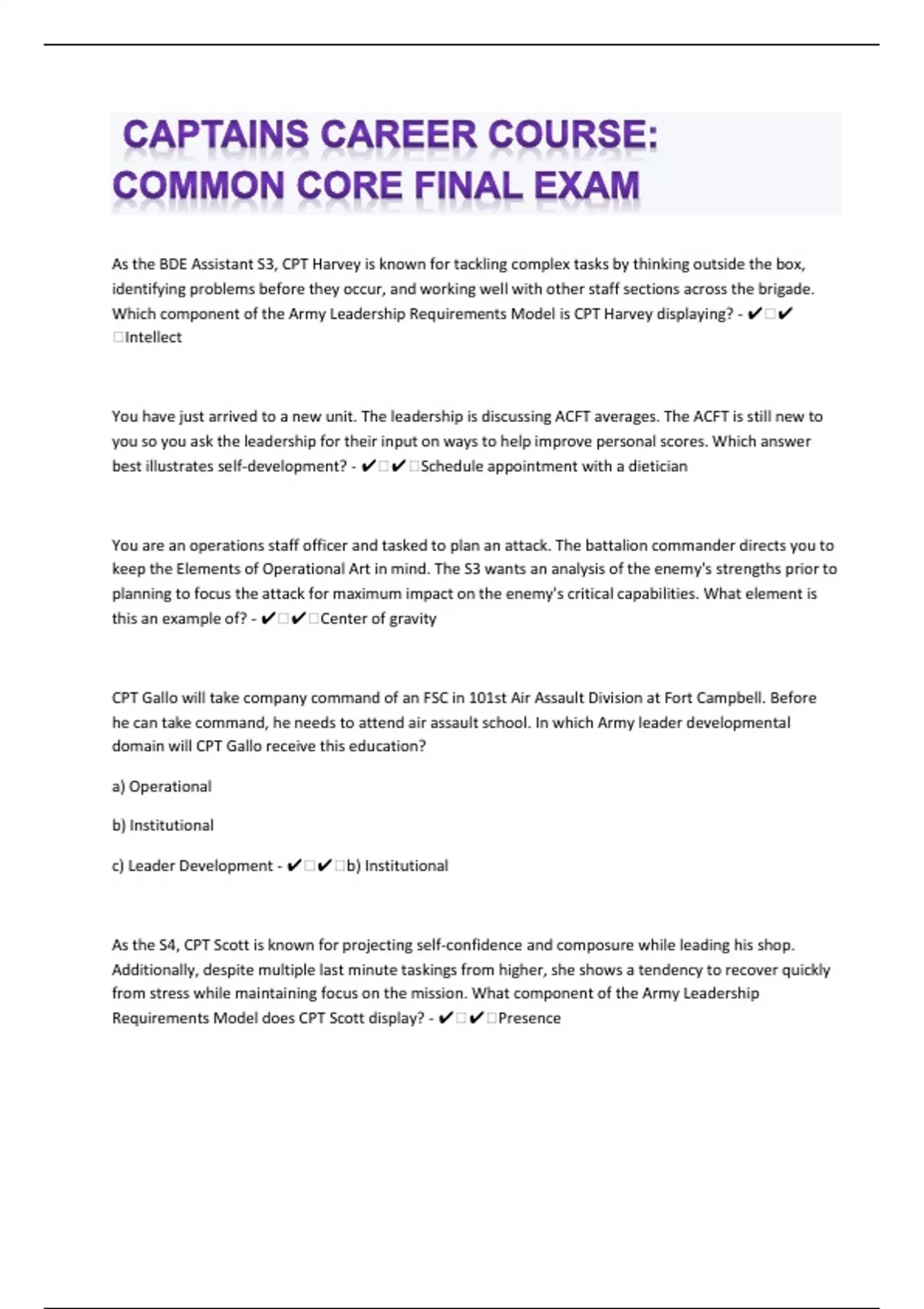 Captains Career Course Common Core 85 Final Exam Questions And Answers With Complete Solution