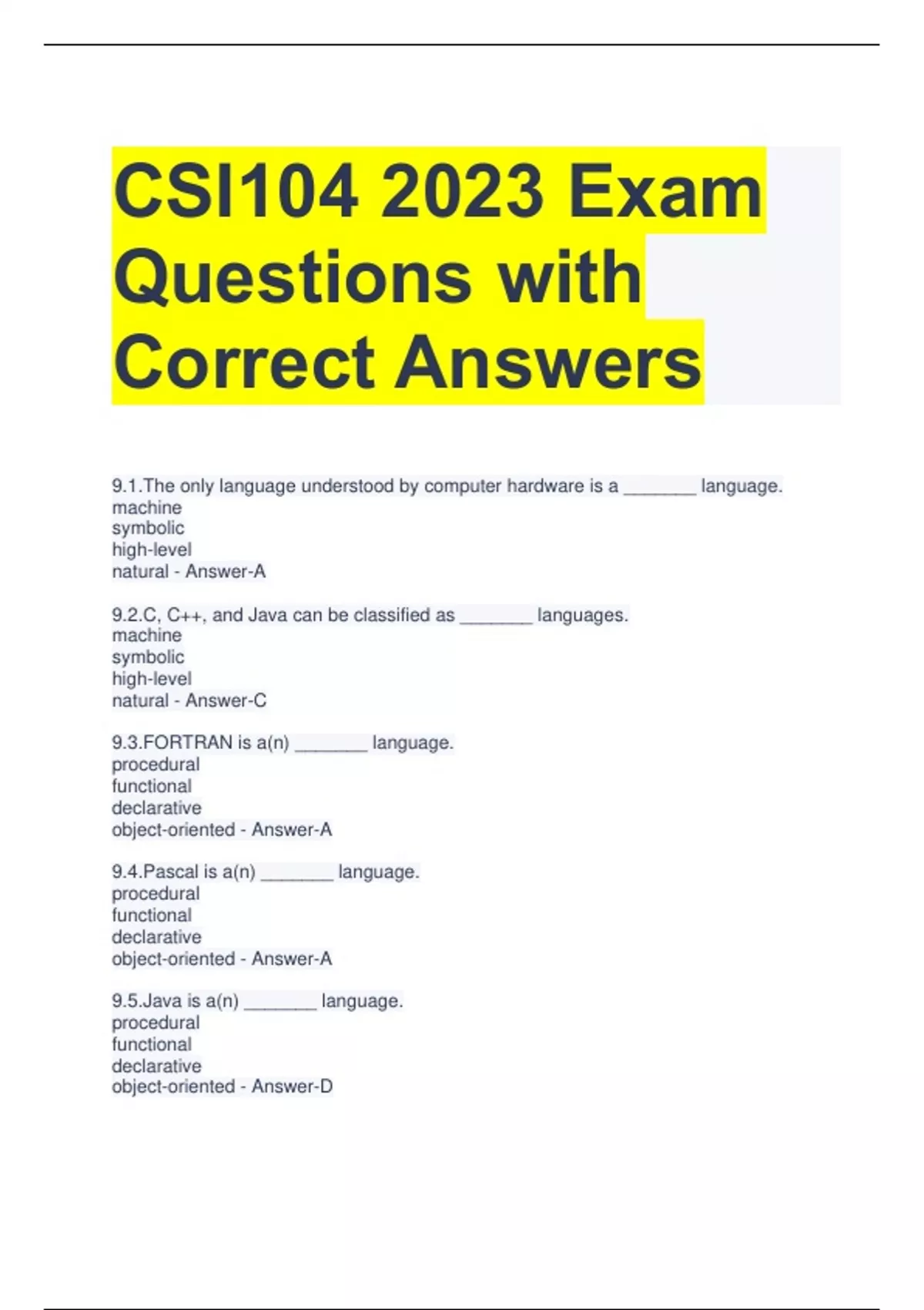 CSI104 2023 Exam Questions with Correct Answers - CSI104 - Stuvia US