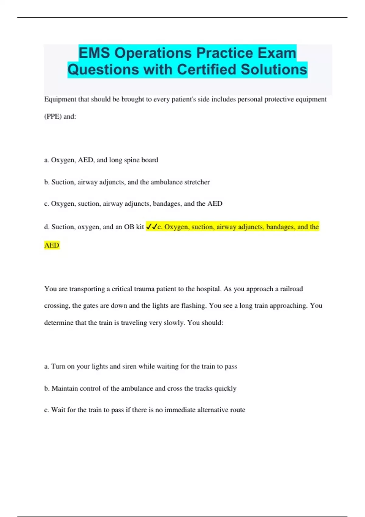 EMS Bundled Exams Questions and Answers (2023/2024) (Complete and ...