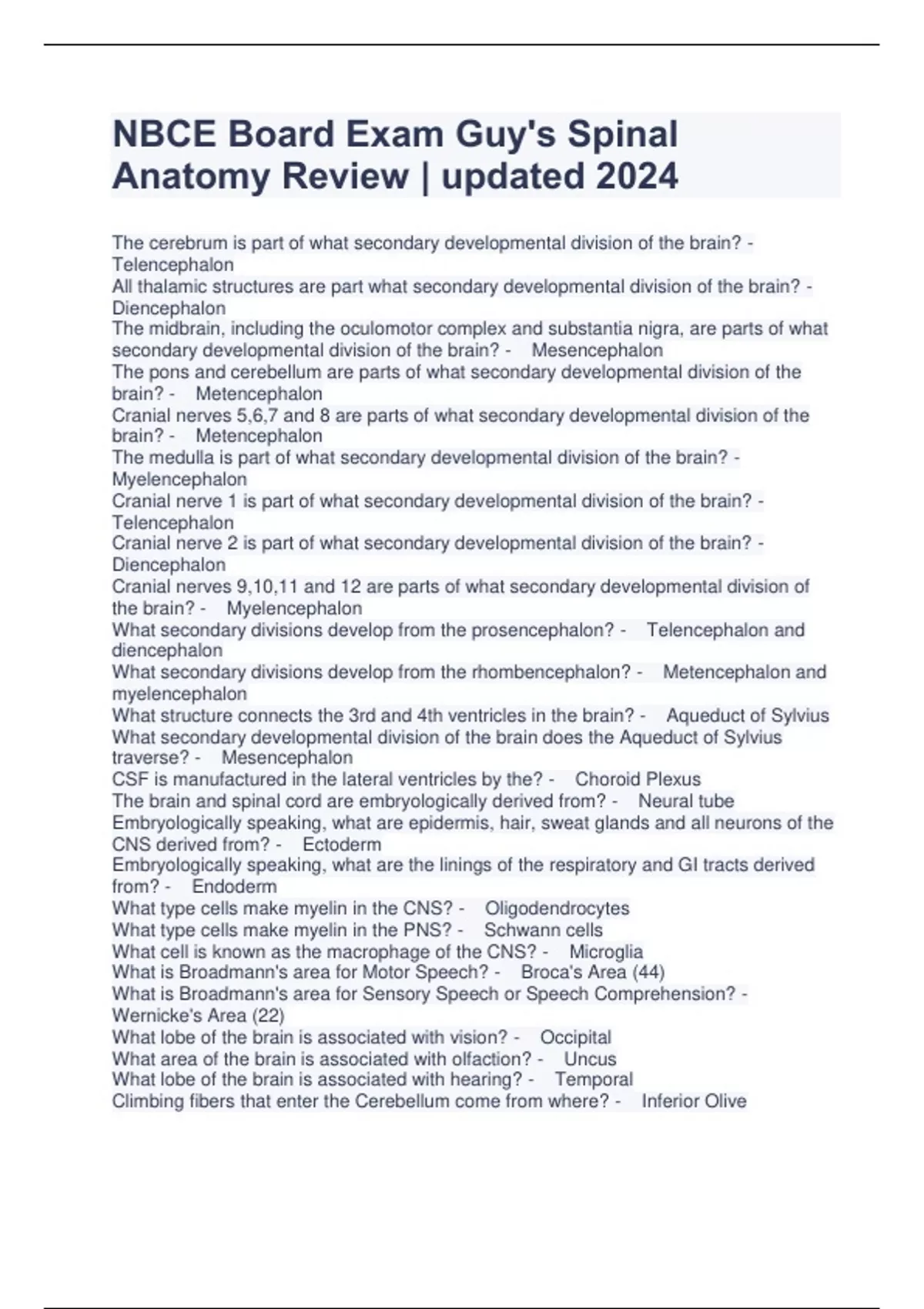 NBCE Board Exam Guy's Spinal Anatomy Review | updated 2024 - NBCE ...