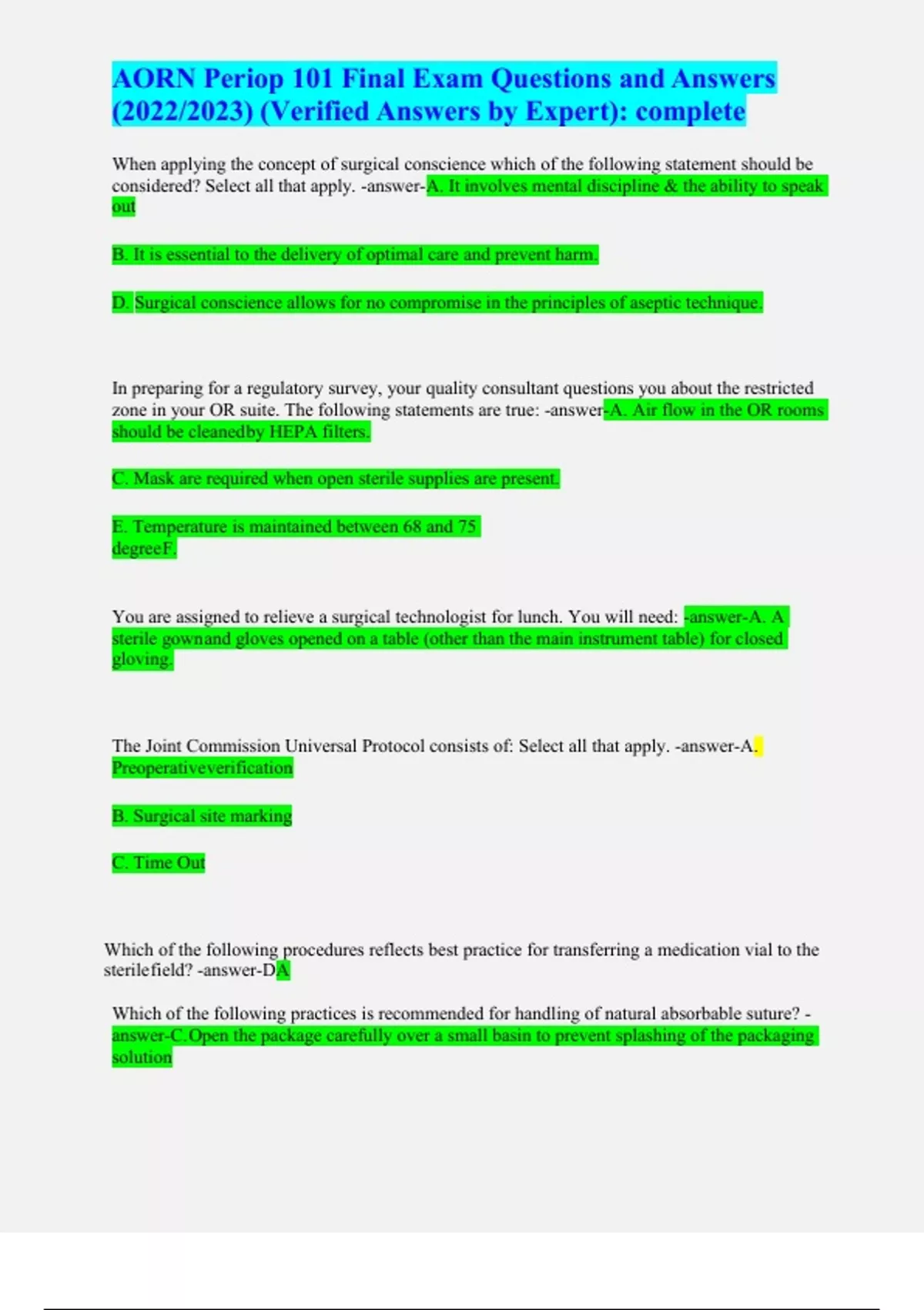 AORN Periop 101 Final Exam Questions and Answers (2022/2023) (Verified ...