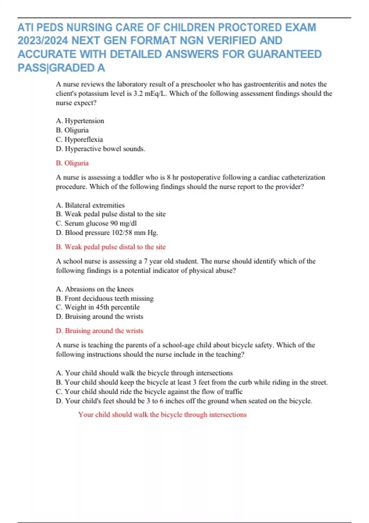 ATI PEDS NURSING CARE OF CHILDREN PROCTORED EXAM NEXT GEN FORMAT - Hesi ...