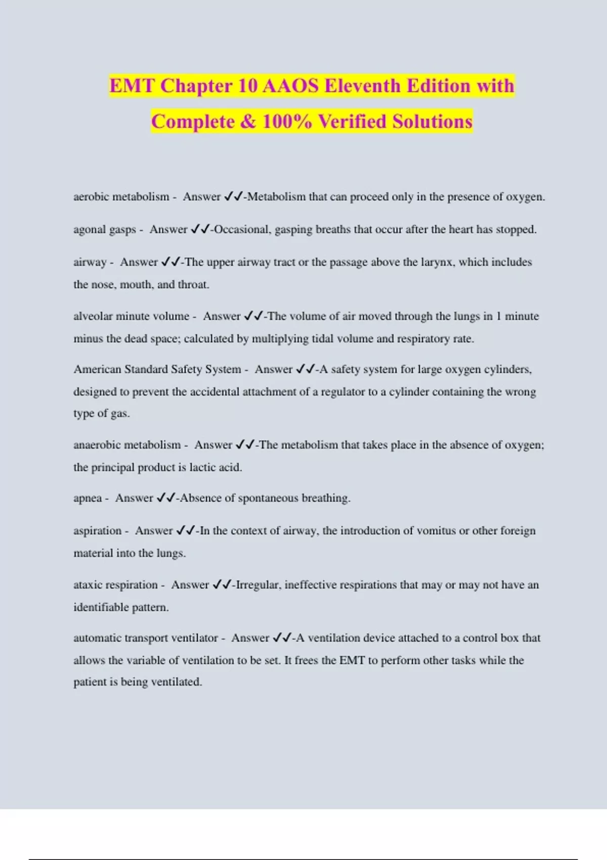 Bundle Pack for EMT AAOS Exams Compilations with Complete Solutions ...