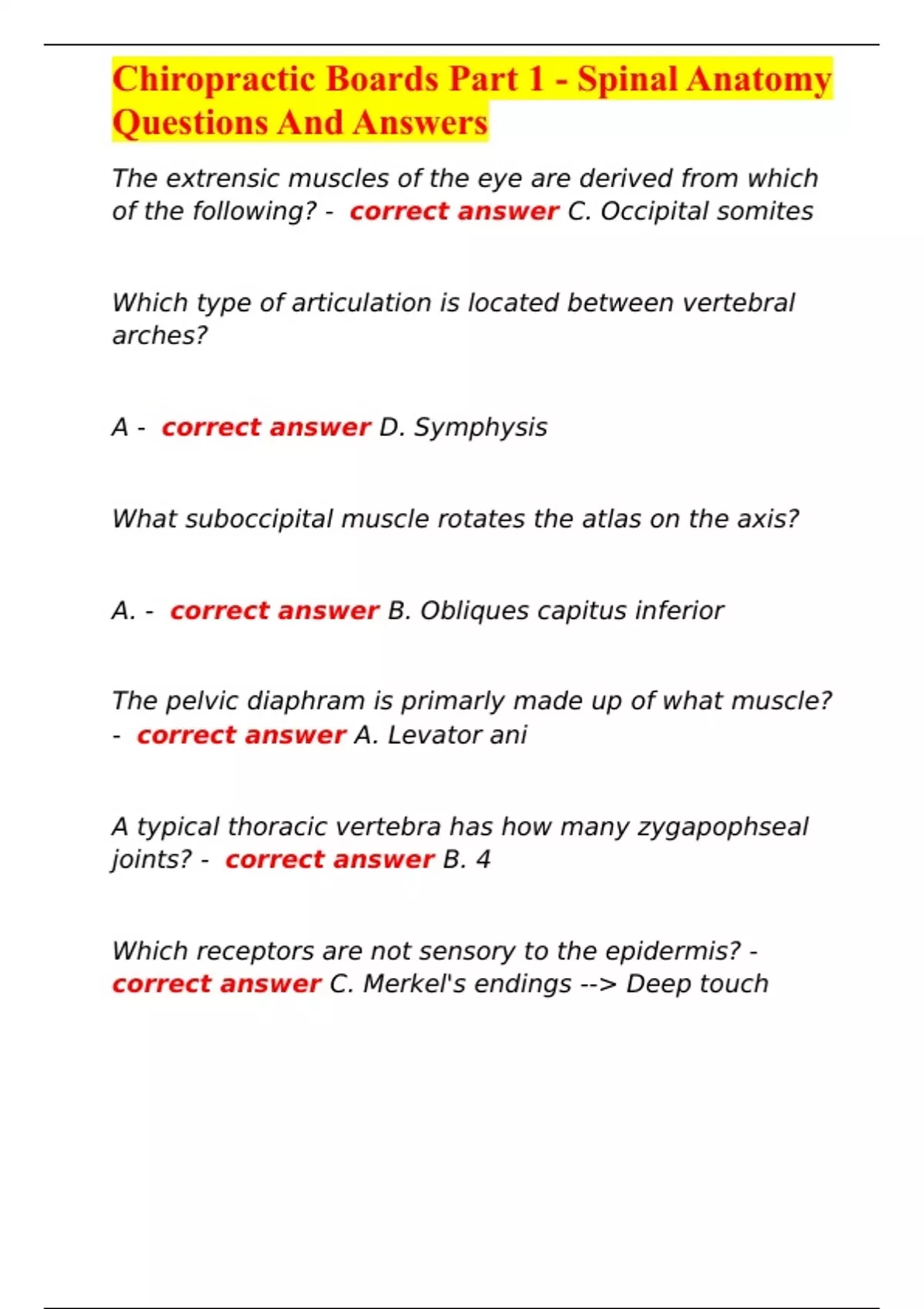 Chiropractic Boards Part 1 - Spinal Anatomy Questions - Chiropractic ...