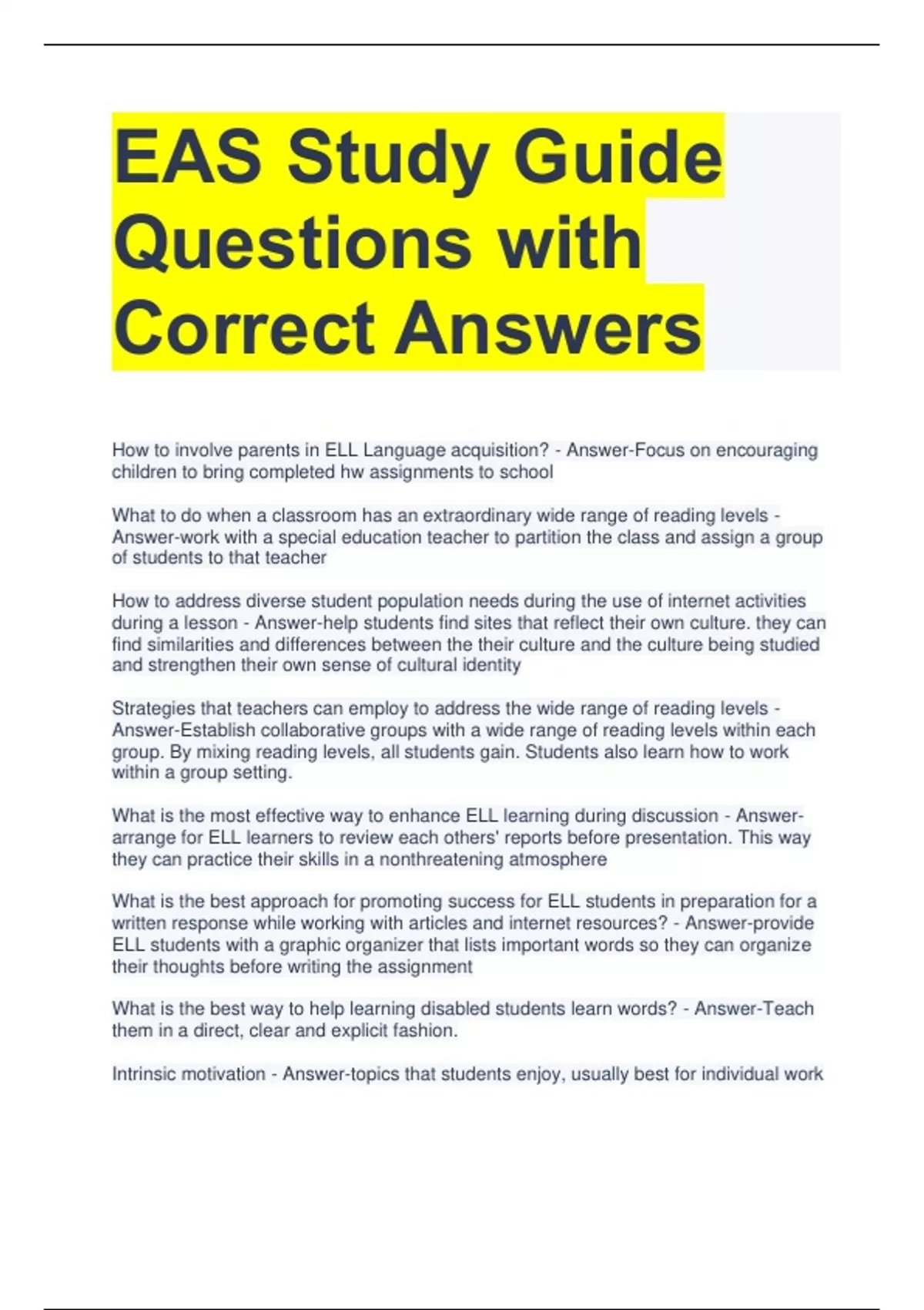 EAS Study Guide Questions with Correct Answers - EAS - Stuvia US