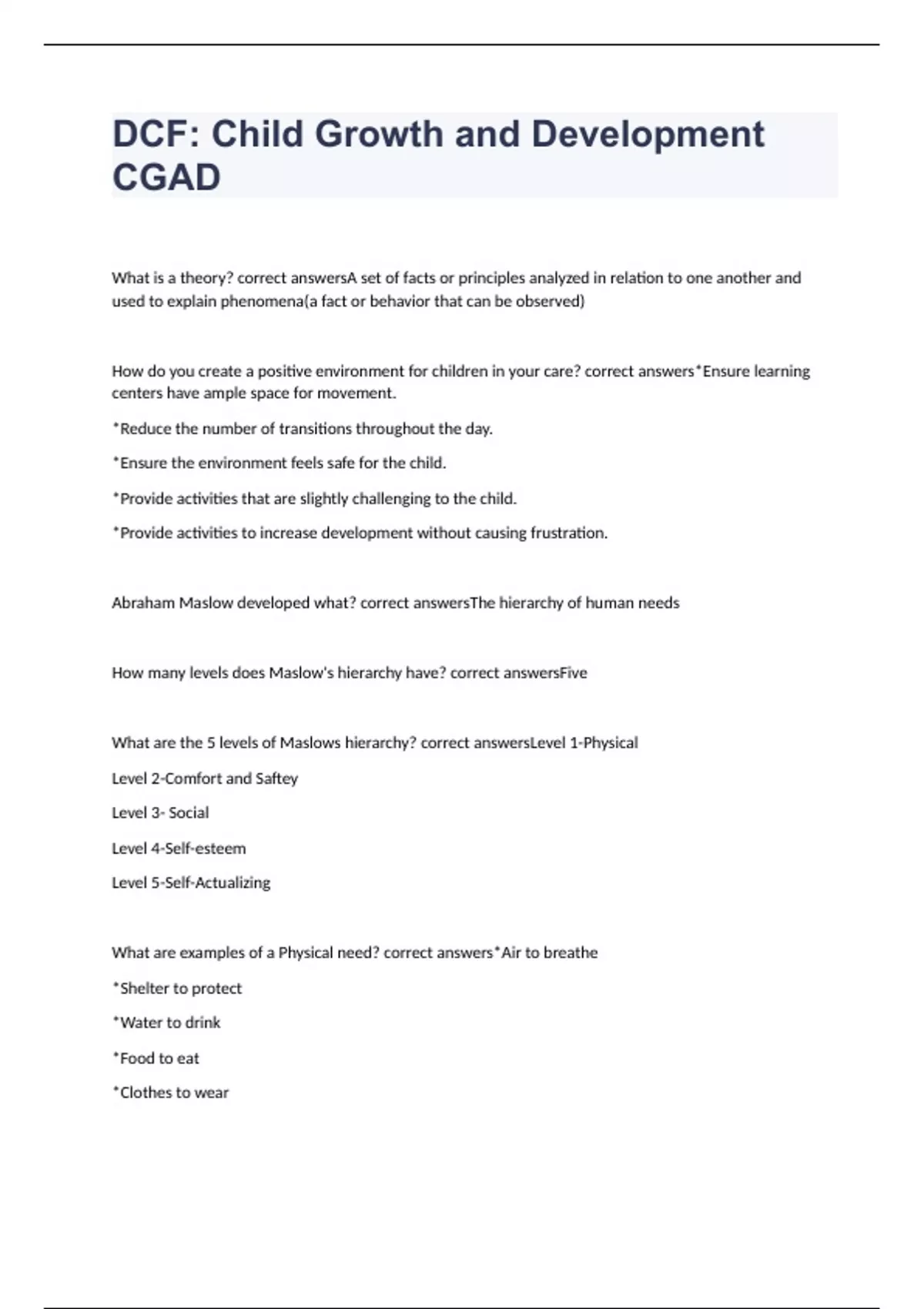 DCF: Child Growth and Development CGAD exam 2023/2024 with 100% correct ...