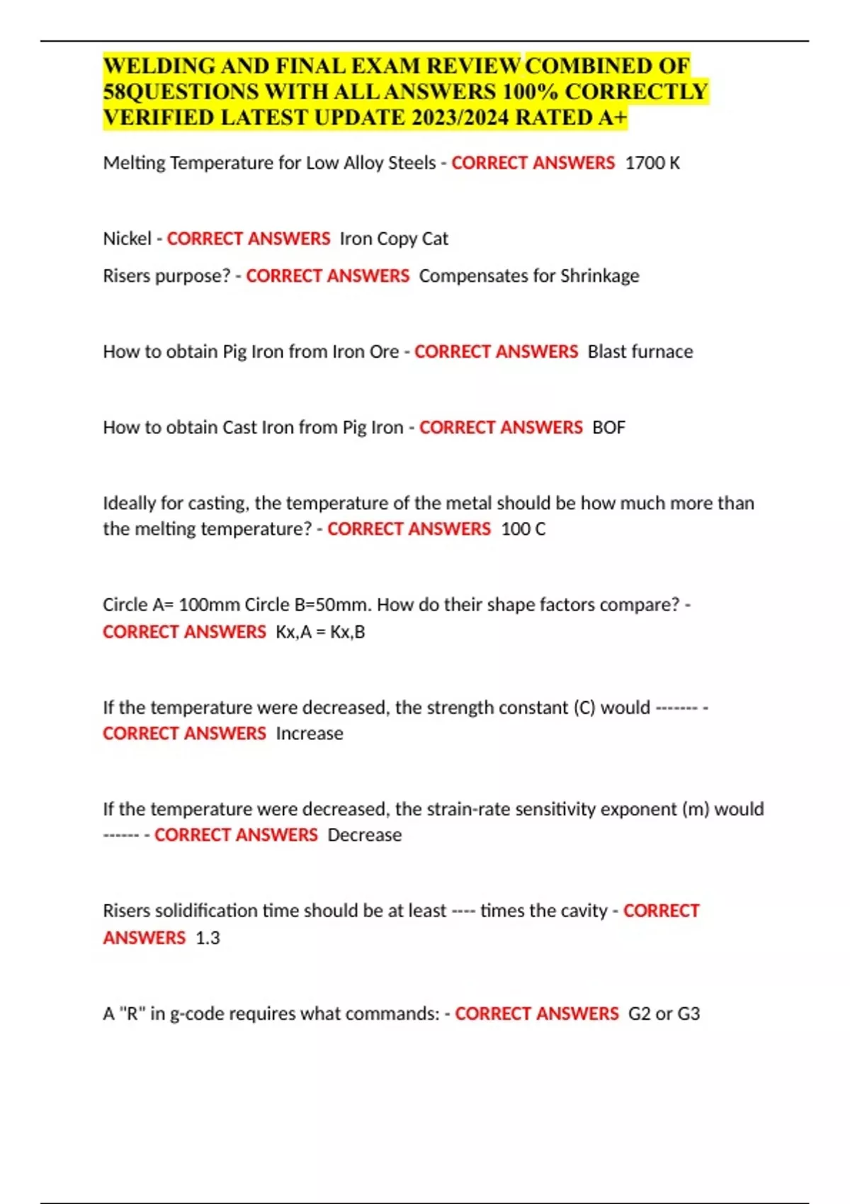 WELDING AND FINAL EXAM REVIEW COMBINED OF 58QUESTIONS WITH ALL ANSWERS ...