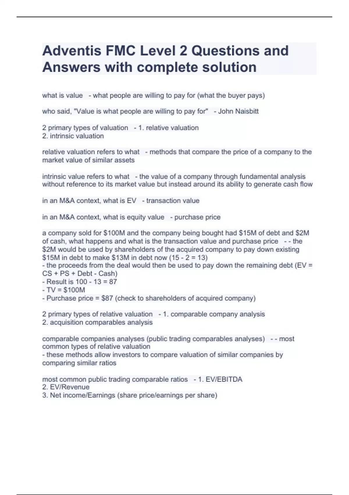 Adventis FMC Level 2 Questions and Answers with complete solution ...