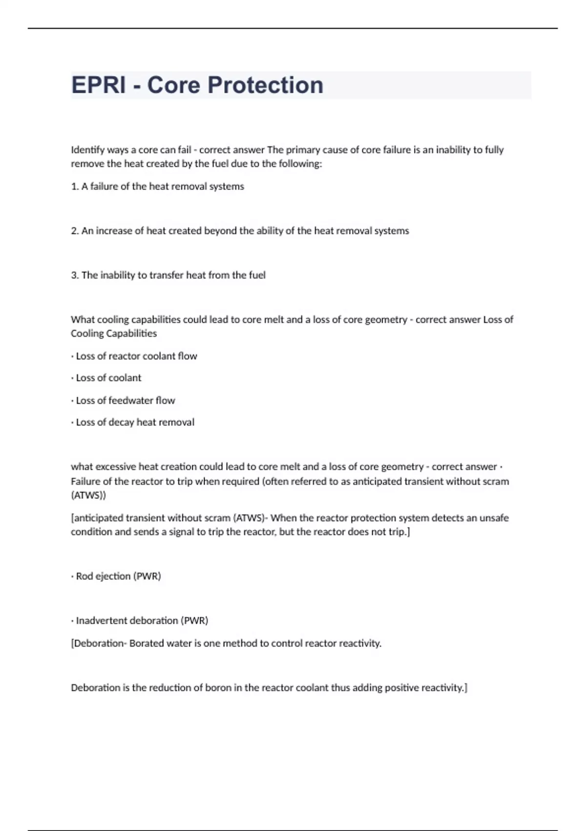 EPRI - Core Protection Question and answers 100% correct 2023/2024 ...