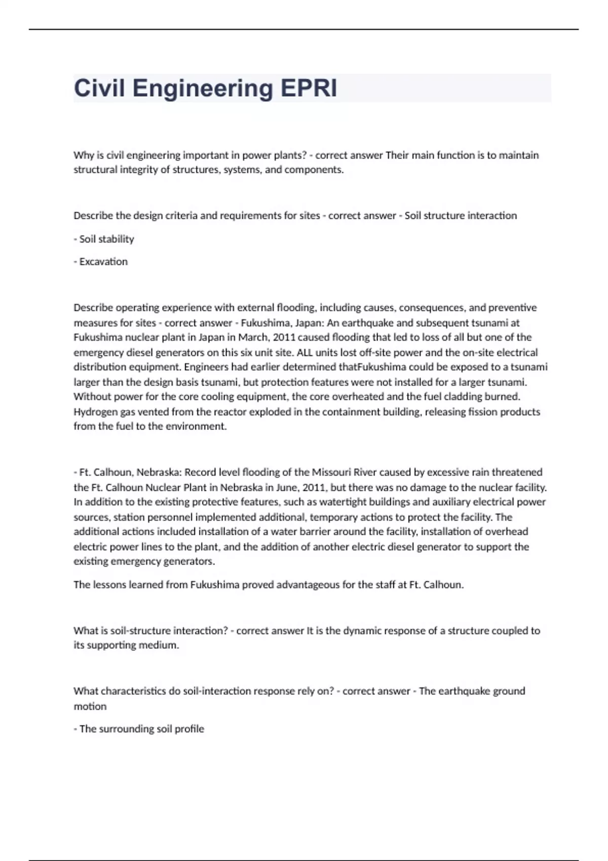 Civil Engineering EPRI Question and answers correctly solved 2023/2024 - EPRI - Stuvia US